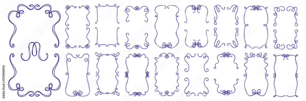doodle hand drawn trendy frame set. rectangular, oval shape vintage ...