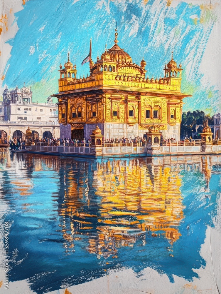 Stock-Illustration „Pastel crayons sketch of Sri Harmandir Sahib, The ...