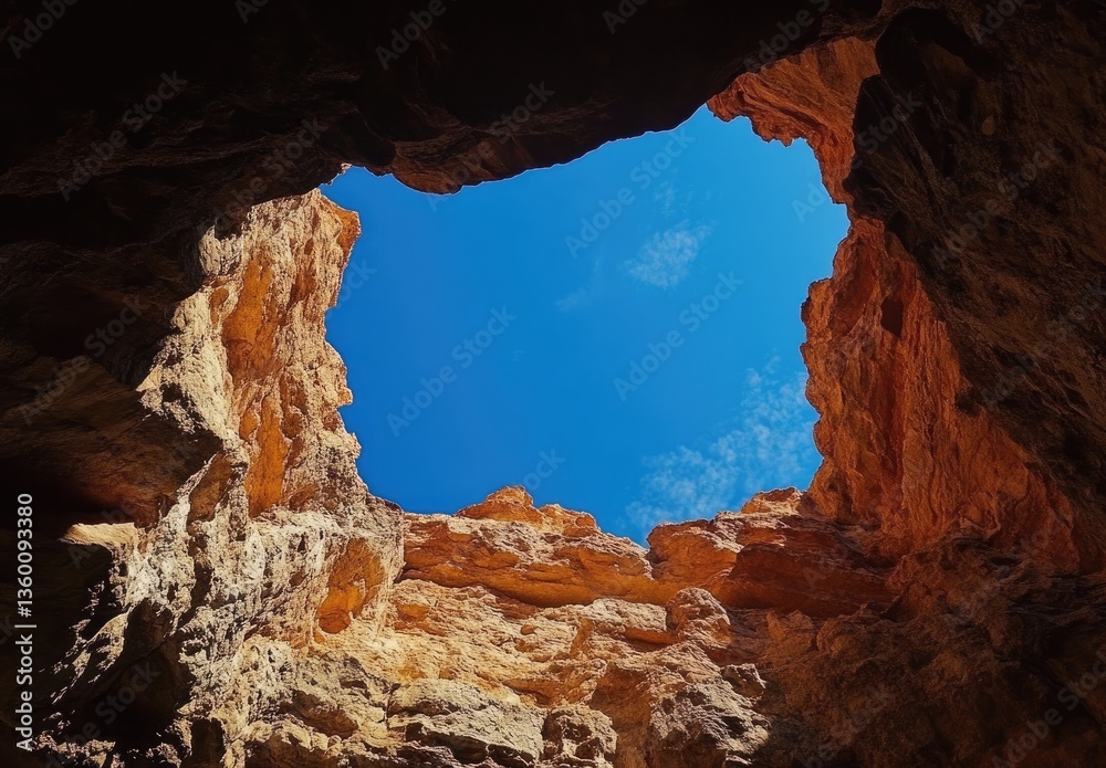 Low-angle view of Antelope Canyon, Arizona, with the sky visible ...