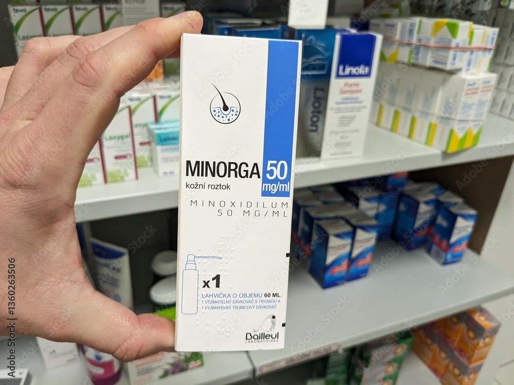 Prague,Czech Republic-January 8 2025: MINORGA shampoo with MINOXIDILUM ...