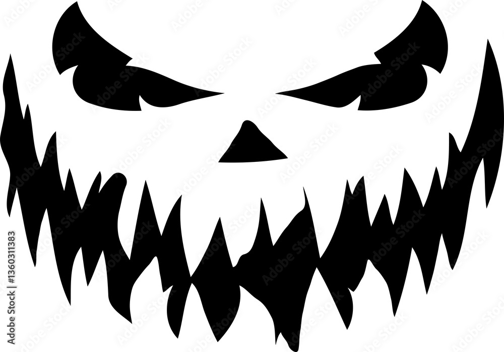 Sinister Halloween face with jagged teeth and eyes on a transparent ...