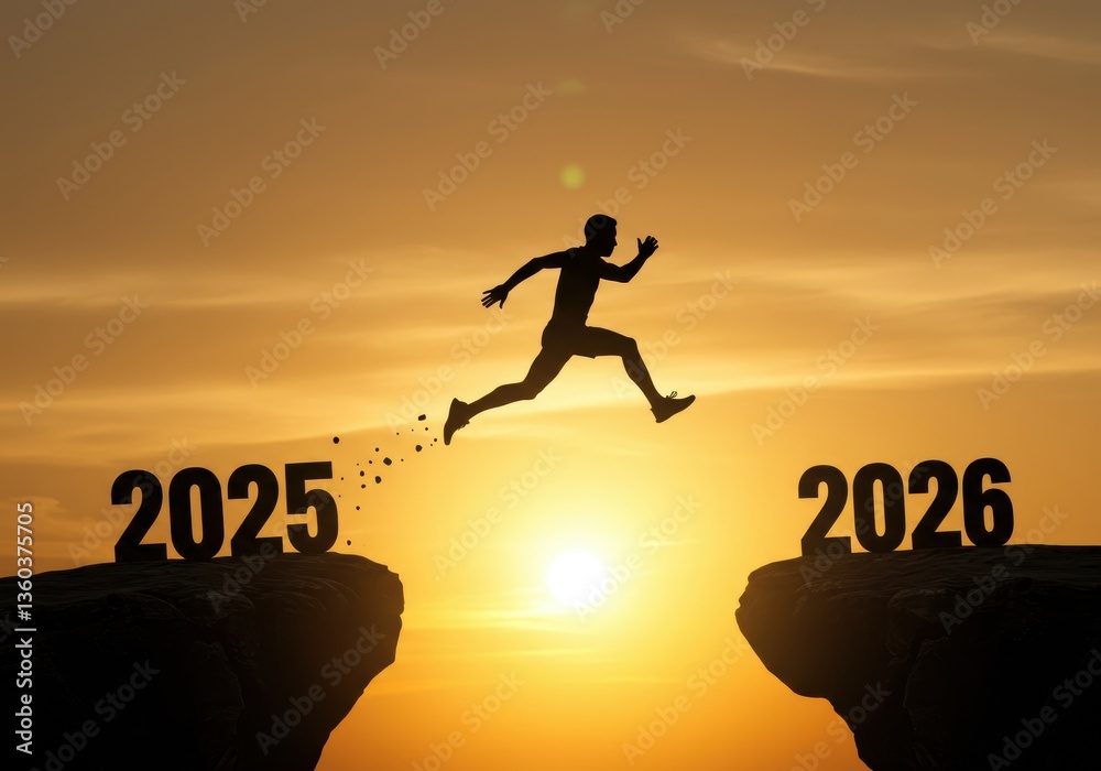 Person Jumping Between 2025 and 2026 Representing Transition, Progress ...