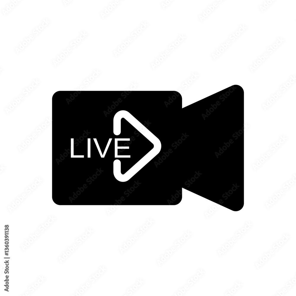 camera icon with live broadcast sign, simple flat style, illustration ...