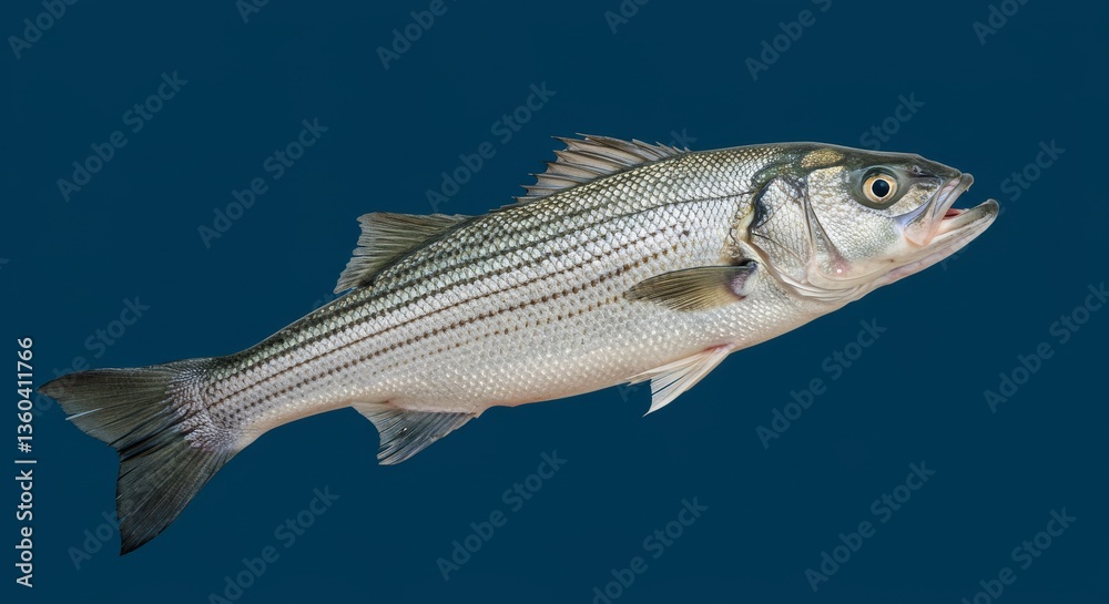 Striped Bass Fish on White Background - Freshwater fish, marine life ...
