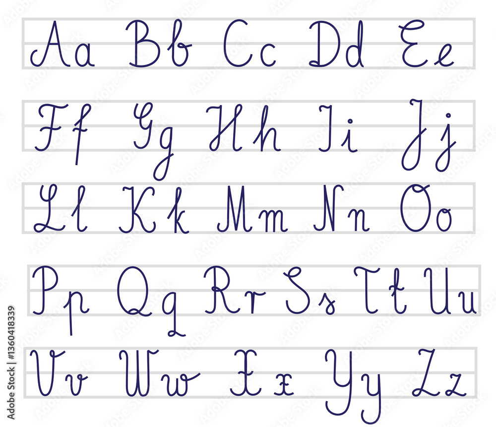 Cursive handwriting alphabet chart with uppercase and lowercase letters ...