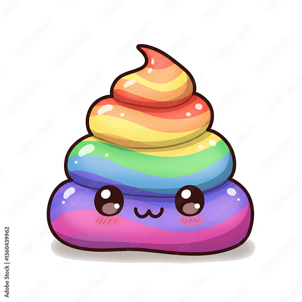 Cute and funny kawaii-style poop emoji with a smiling face, rainbow ...