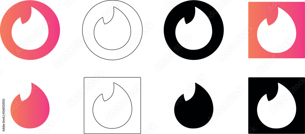 Tinder logo icon set in multiple styles: gradient, outline, solid, flat ...