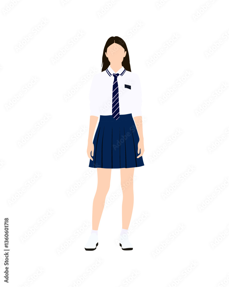 Flat vector people and illustration, girl with school uniform outfit ...