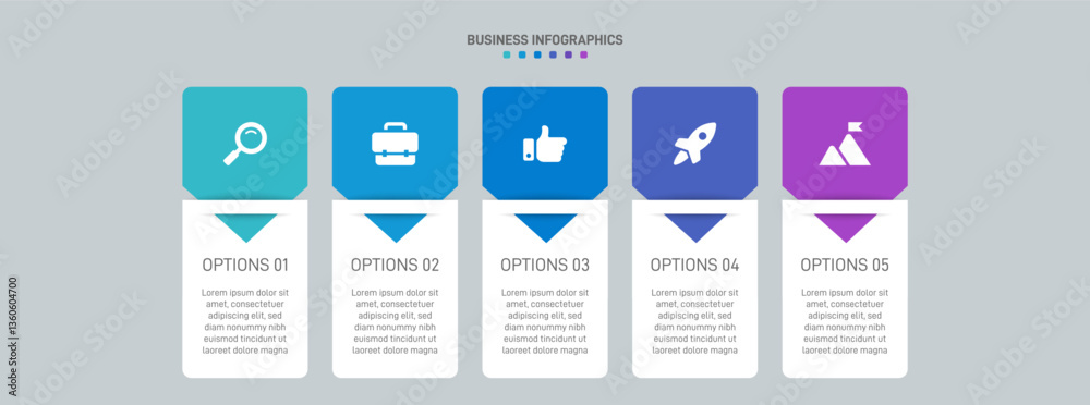 Horizontal progress bar featuring 5 arrow-shaped elements, symbolizing ...