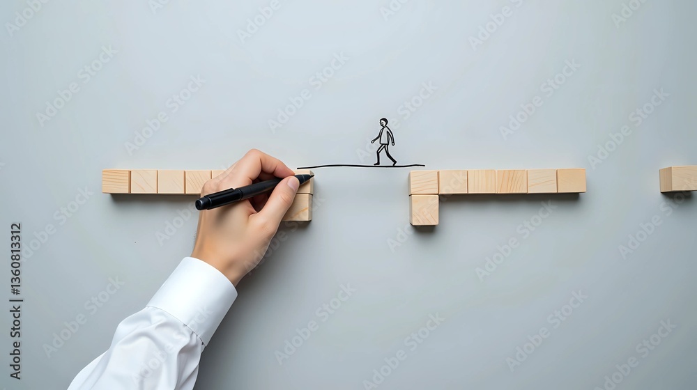 Hand drawing bridge between wooden blocks for stick figure - bridging ...