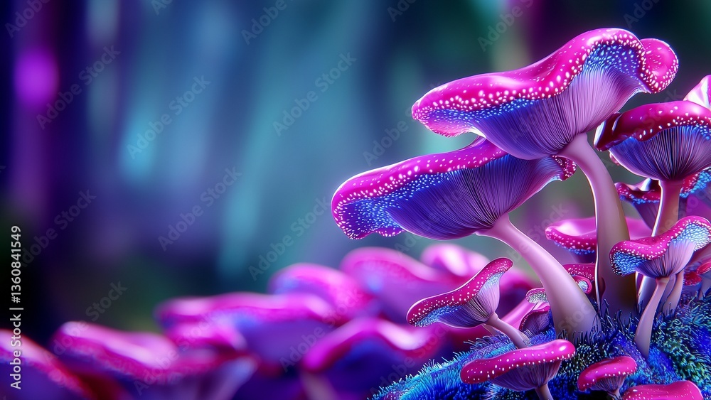 Bioluminescent alien mushrooms in a fantasy forest, seamless vibrant ...