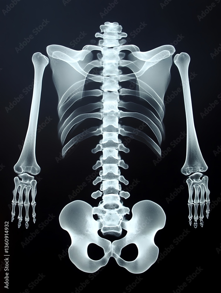 Human skeletal structure, a radiography image showing bones arrangement ...