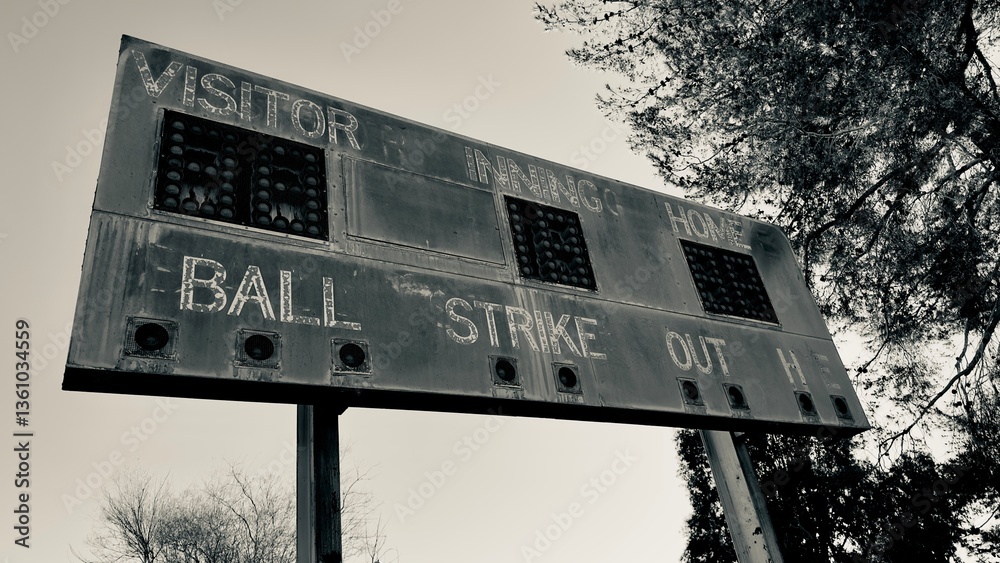 faded wooden scoreboard with peeling paint classic numbers rusted metal ...