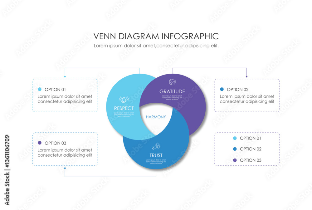 Infographic Venn diagram chart template for business 3 parts, options ...