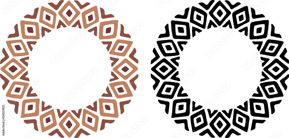 African decorative circle ornament vector illustration. Hand drawn ...