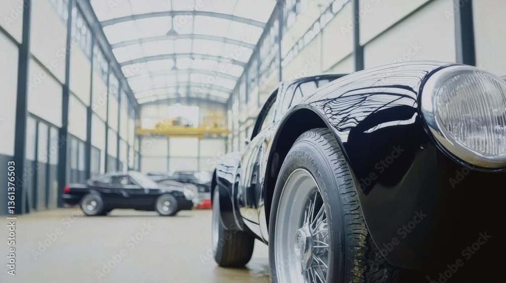 Classic car showcase event in a modern garage automotive photography ...