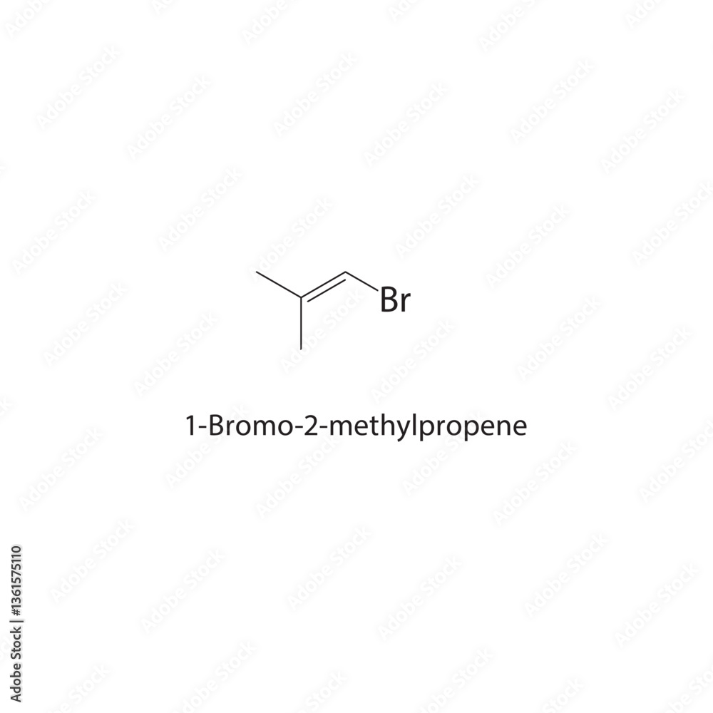 1-Bromo-2-methylpropene skeletal structure. Alkene compound schematic ...