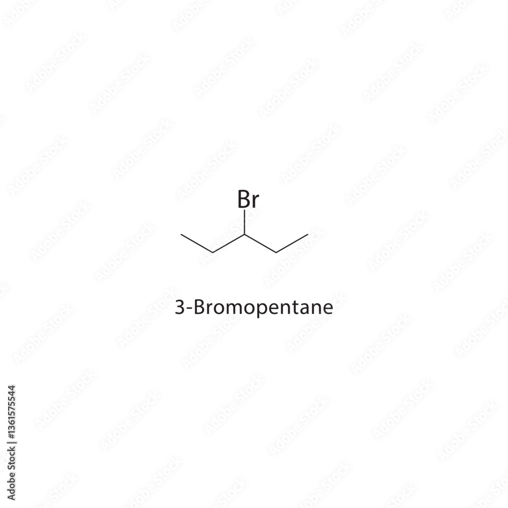 3-Bromopentane skeletal structure. Alkyl bromide compound schematic ...