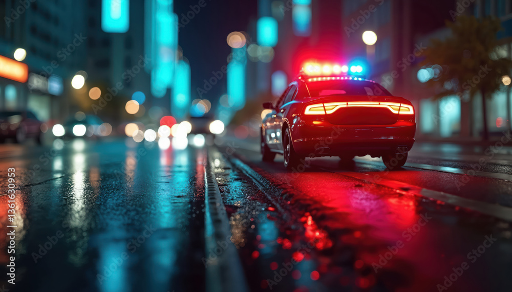 Foto de Stock Police car with red and blue lights flashing parked on a ...