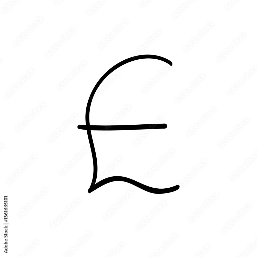Slim pound sterling sign symbol in outline hand drawn style. Vector ...