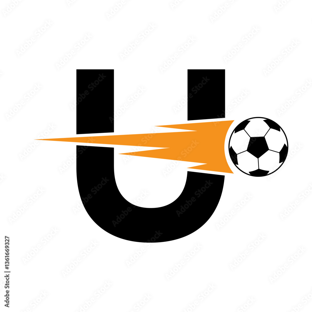 Initial Letter U Soccer Logo Design With Speed Symbol. Football Logo ...