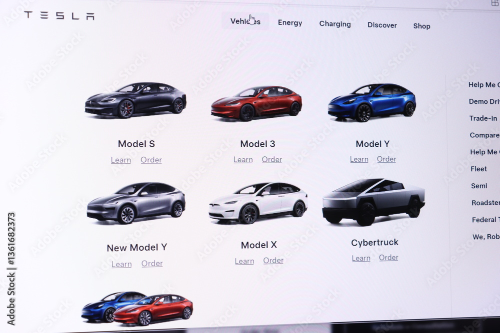 Tesla vehicle lineup display with model s 3 x y and cybertruck on ...