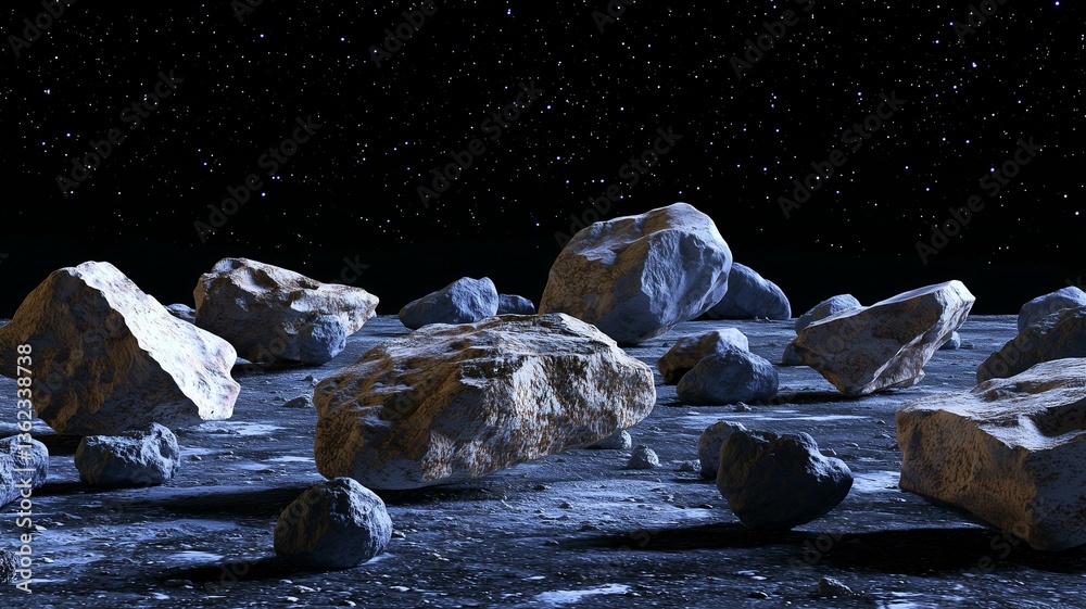 Ultra-realistic image of an asteroid field with floating rocks ...