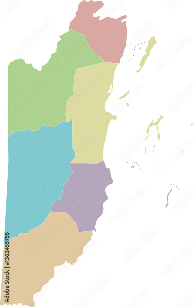 Vector de Stock Vector regional blank map of Belize with districts or territories and ...