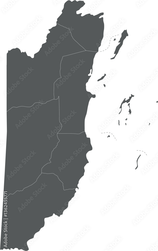 Vector regional blank map of Belize with districts or territories and ...