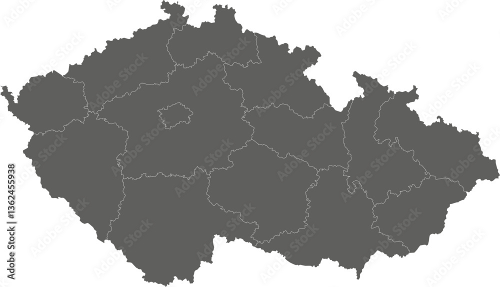 Vector blank map of Czechia or Czech Republic with regions or ...