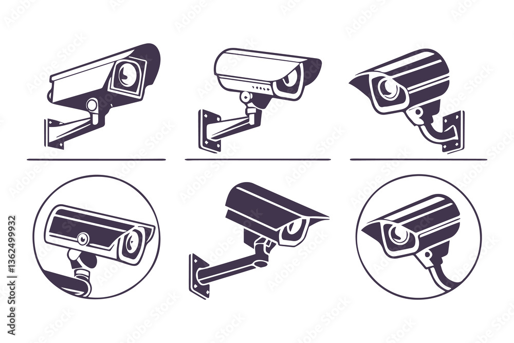 Minimal Security CC Camera Set Silhouette Vector Illustration featuring ...