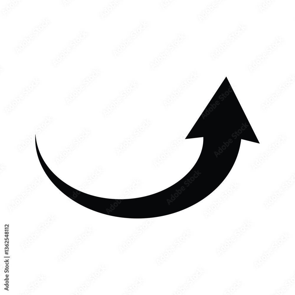 Black curved arrow pointing to the up on a transparent background ...