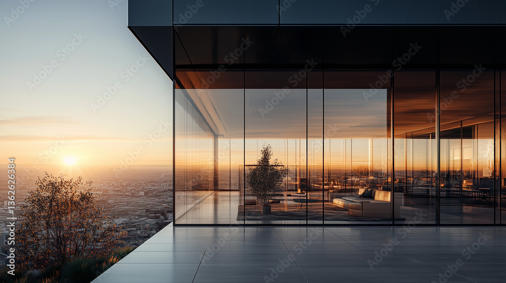 Stock-Illustration „Neo-Futuristic Glass Titan: Hyper-Realistic Office ...