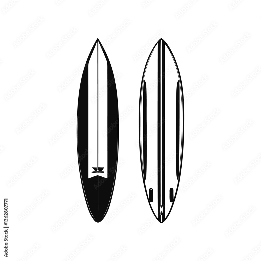 A black and white vector illustration of two crossed surfboards ...