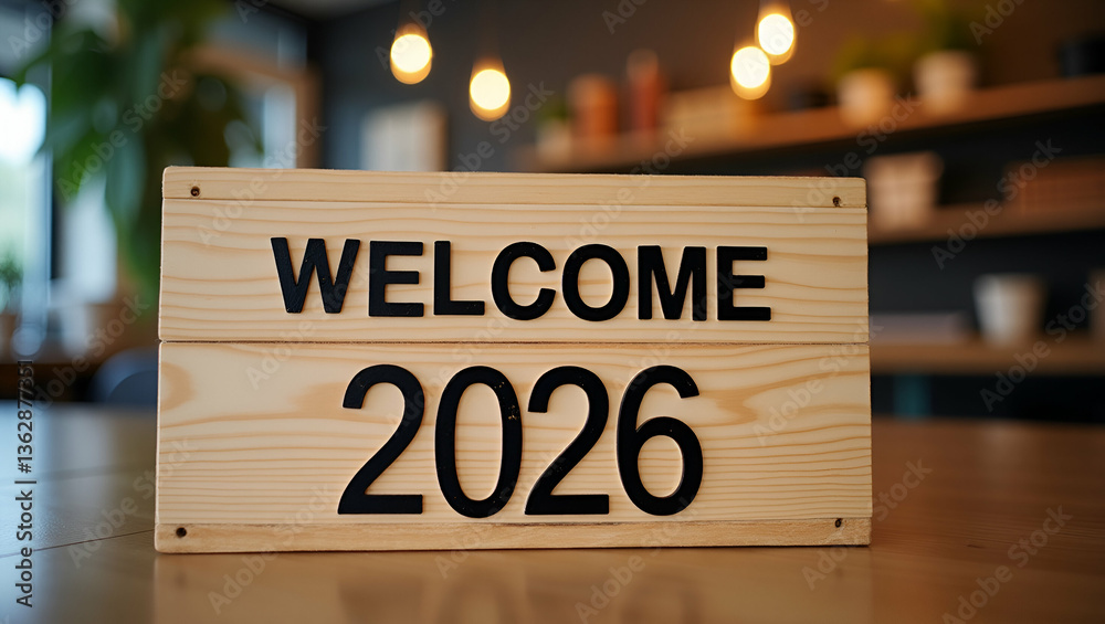 Flat Wooden Sign: Goodbye 2026, Welcome New Year 2026 Business Concept ...