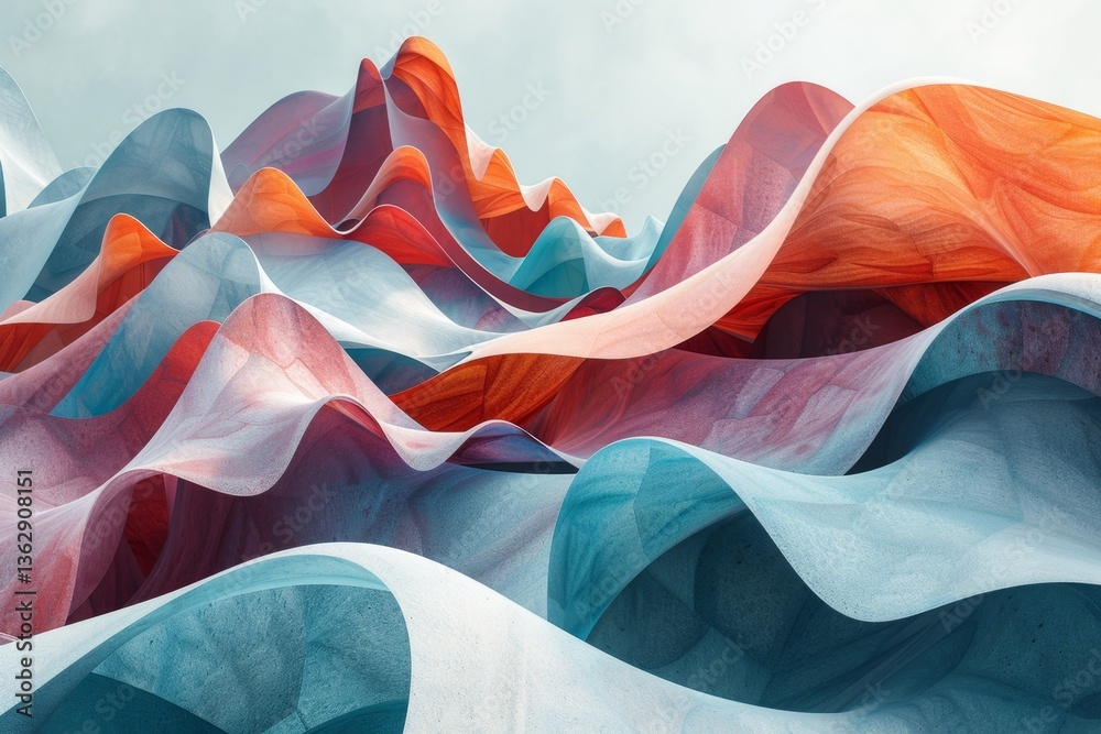 Surreal landscape blending organic forms with geometric shapes to ...