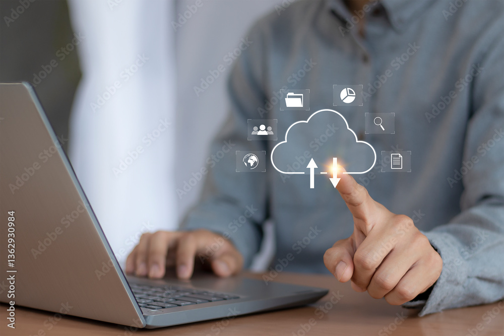 cloud computing shown in hand cloud technology data storage, data transfer, network and internet ...