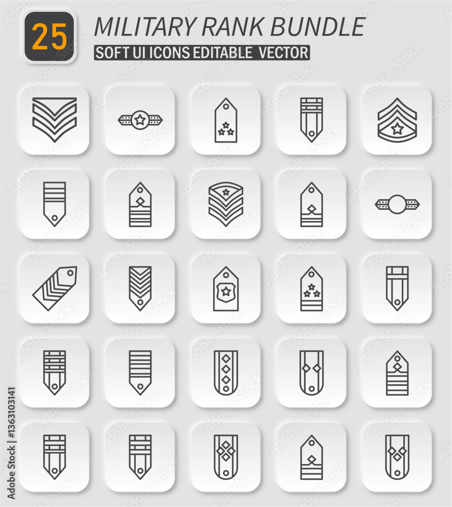 Comprehensive military rank insignia vector icon bundle featuring ...