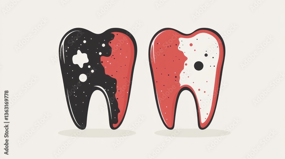 Healthy vs. unhealthy teeth comparison; oral hygiene infographic Stock ...