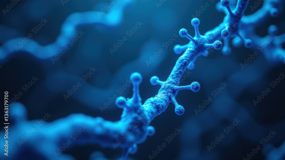 Intricate network of blue nerve cells with a focus on a magnesium ...