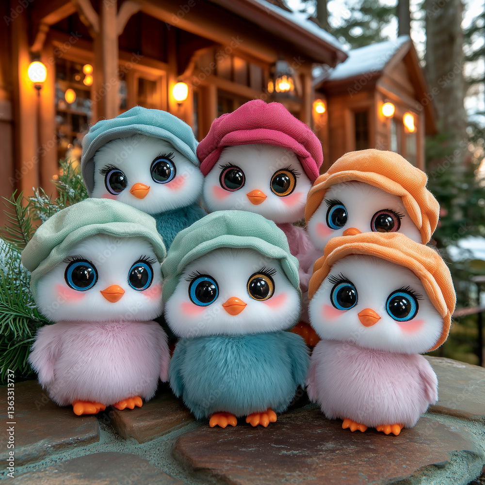 Cute cartoon design with several colorful furry big-eyed cartoon ...