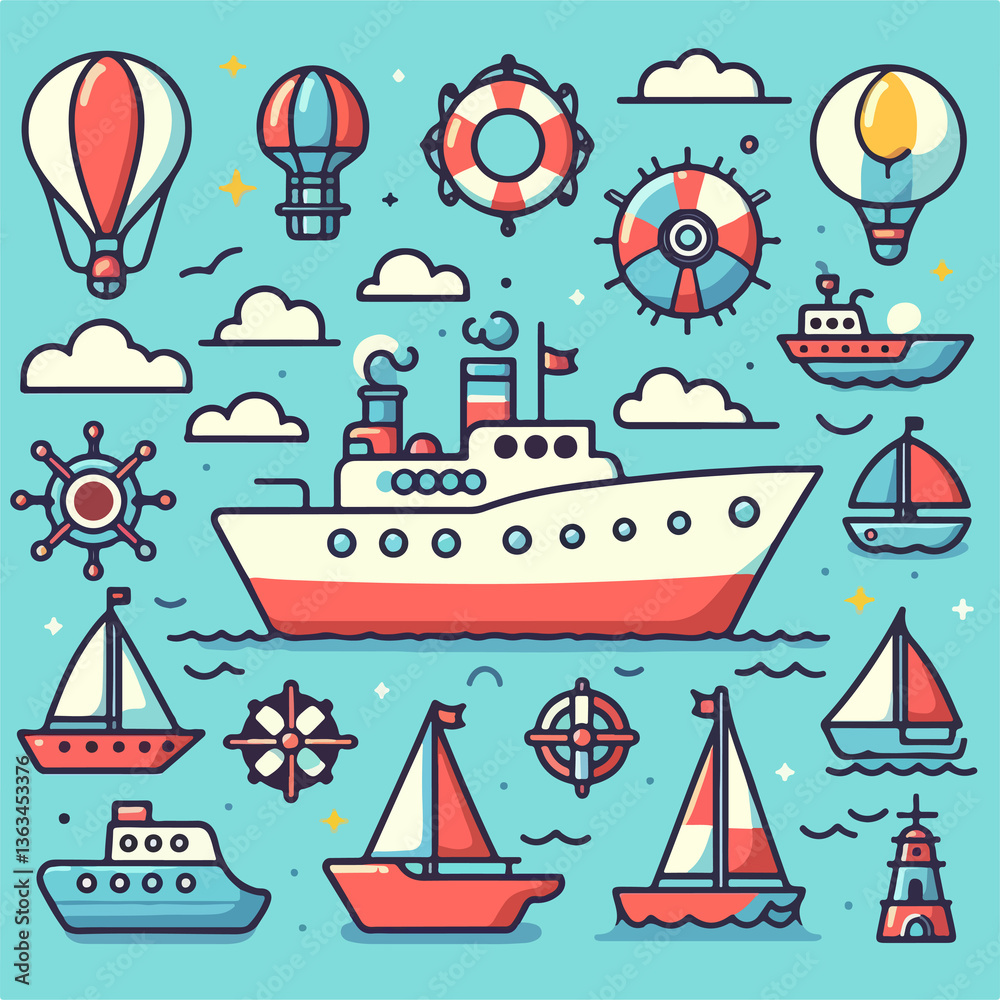ship element logo template set bundle Stock Illustration | Adobe Stock