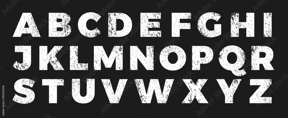 Uppercase letters English alphabet rough texture font, grunge white ...