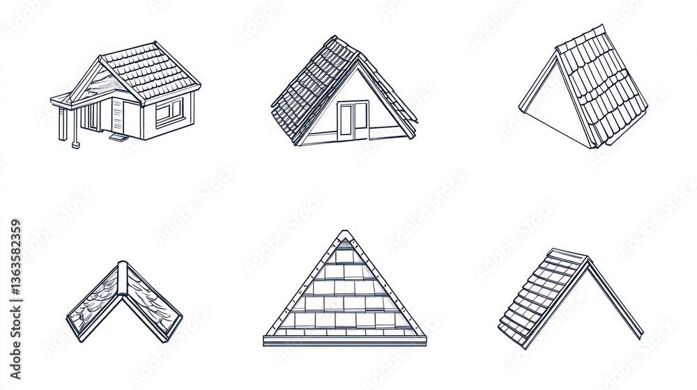 House roof design, construction, types, angles, diagrams Stock ...