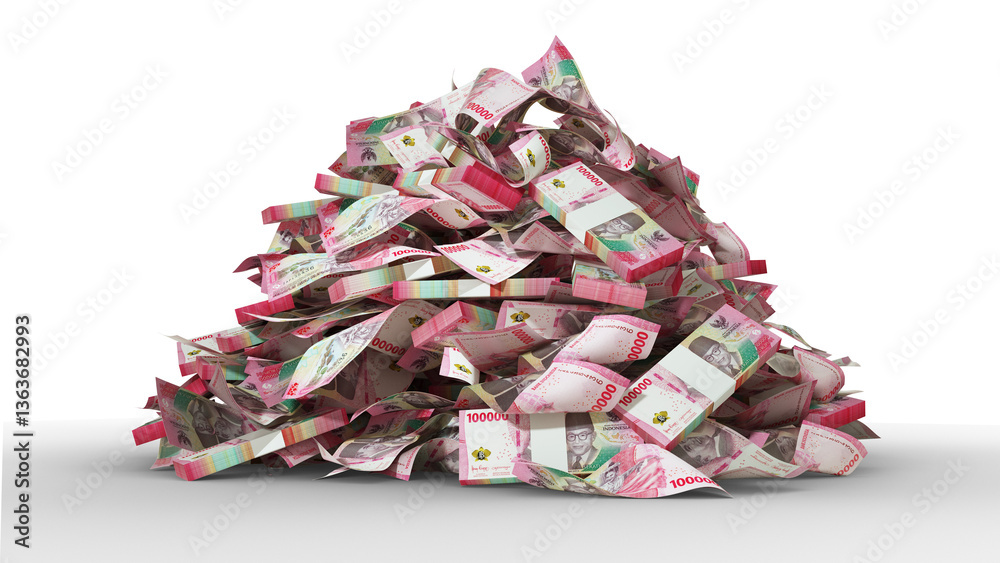 3d rendering of Stacks of Indonesian rupiah notes. bundles of ...