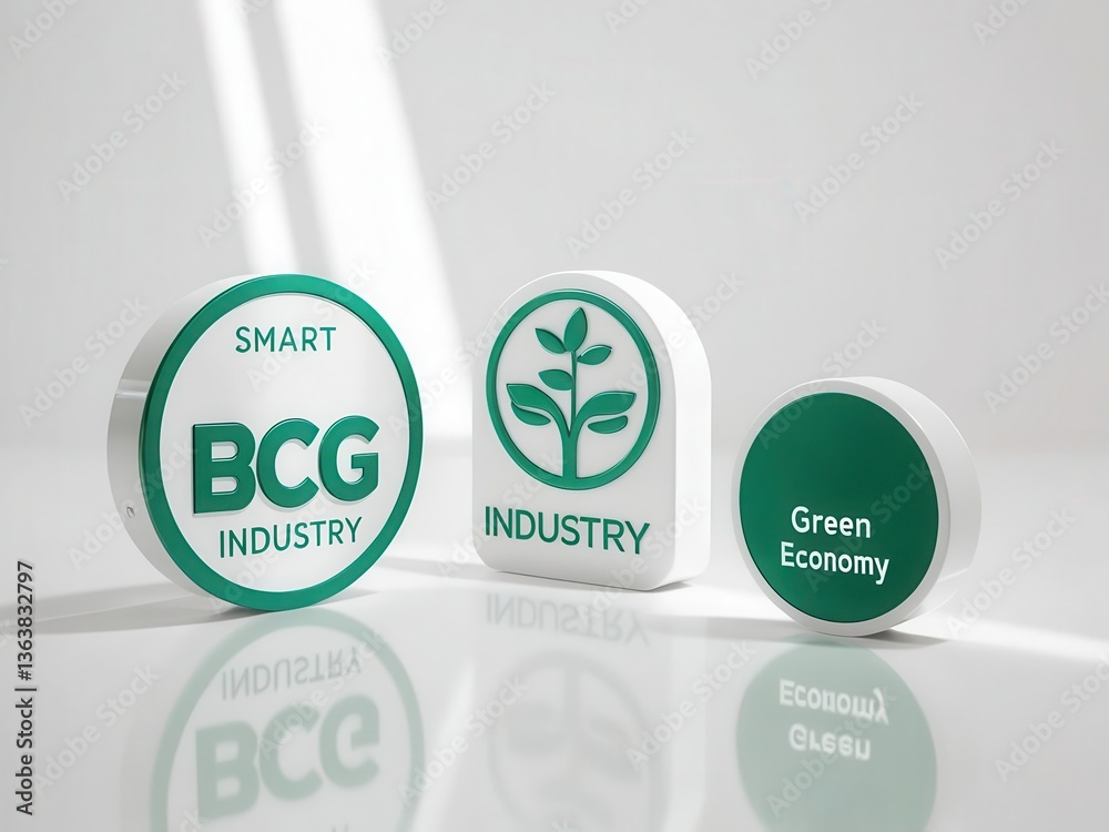 BCG bioeconomy concept. Three circular signs highlight concepts like ...