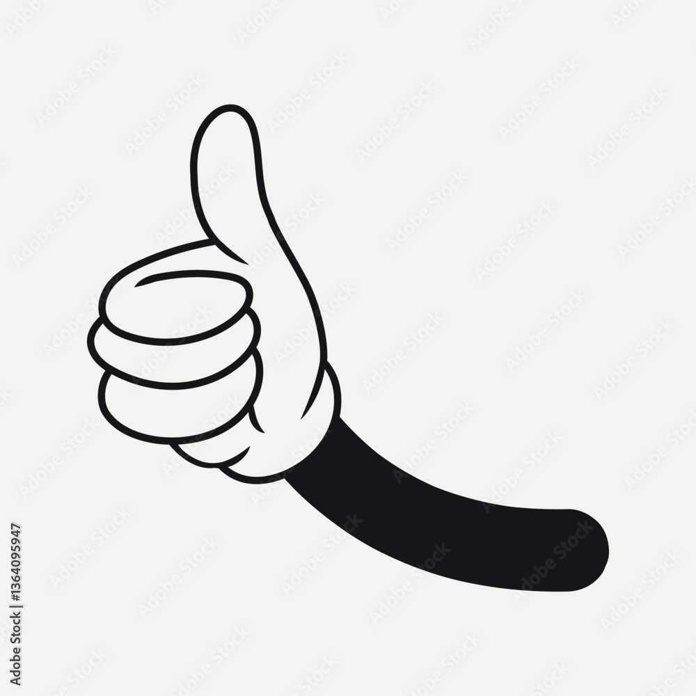 Cartoon thumbs up hand, gesture line art illustration vector Stock ...
