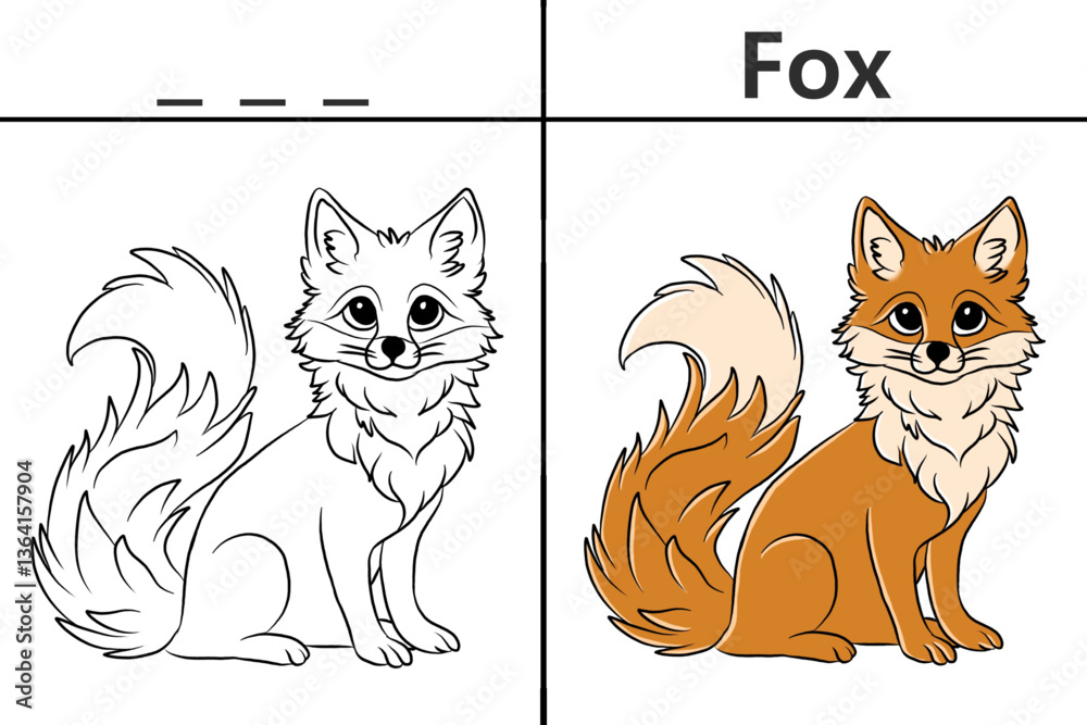 Fox coloring pages for kids and learn to recognize letters, animal ...