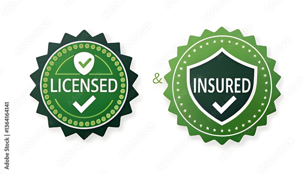 Licensed and Insured Badge Icons for Business Certification and Trust ...