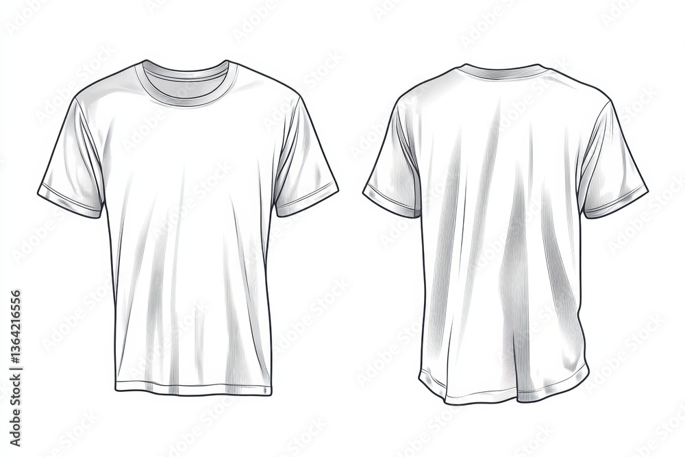 Unisex blank t-shirt flat sketch technical drawing vector illustration ...